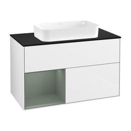 Villeroy & Boch Villeroy und Boch Finion Waschtischunterschrank F652GMGF 100x60,3x50,1cm, Regal links Olive Matt Lacquer, Glossy white lacquer
