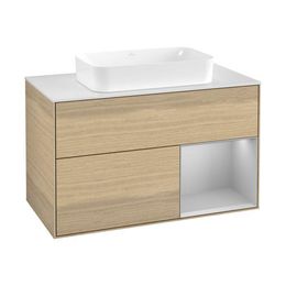 Villeroy & Boch Villeroy und Boch Finion Waschtischunterschrank F661GJPC 100x60,3x50,1cm, Regal rechts Light grey matt, Oak Veneer