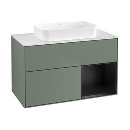 Villeroy & Boch Villeroy und Boch Finion Waschtischunterschrank F661PDGM 100x60,3x50,1cm, Regal rechts Black matt lacquer, Olive Matt Lacquer