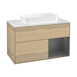 Villeroy & Boch Villeroy und Boch Finion Waschtischunterschrank F661GKPC 100x60,3x50,1cm, Regal rechts Anthracite matt, Oak Veneer