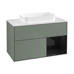 Villeroy & Boch Villeroy und Boch Finion Waschtischunterschrank F661PHGM 100x60,3x50,1cm, Regal rechts Glossy Black Lacquer, Olive Matt Lacquer