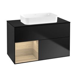 Villeroy & Boch Villeroy und Boch Finion Waschtischunterschrank F652PCPD 100x60,3x50,1cm, Regal links Oak Veneer, Black matt lacquer