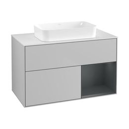 Villeroy & Boch Villeroy und Boch Finion Waschtischunterschrank F661HGGJ 100x60,3x50,1cm, Regal rechts Midnight Blue Matt Lacquer, Light grey matt