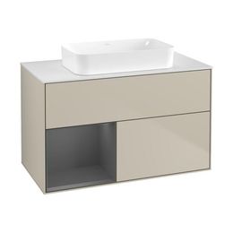 Villeroy & Boch Villeroy und Boch Finion Waschtischunterschrank F651GKHH 100x60,3x50,1cm, Regal links Anthracite matt, Sand Matt Lacquer