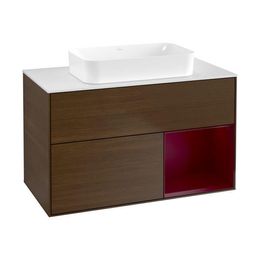 Villeroy & Boch Villeroy und Boch Finion Waschtischunterschrank F661HBGN 100x60,3x50,1cm, Regal rechts Peony, Walnut veneer