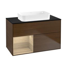 Villeroy & Boch Villeroy und Boch Finion Waschtischunterschrank F652PCGN 100x60,3x50,1cm, Regal links Oak Veneer, Walnut veneer