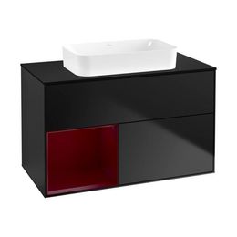 Villeroy & Boch Villeroy und Boch Finion Waschtischunterschrank F652HBPD 100x60,3x50,1cm, Regal links Peony, Black matt lacquer