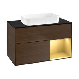 Villeroy & Boch Villeroy und Boch Finion Waschtischunterschrank G662HFGN 100x60,3x50,1cm, Regal rechts Gold matt, Walnut veneer