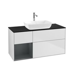 Villeroy & Boch Villeroy und Boch Finion Waschtischunterschrank G822HGMT 120cm, Abdeckplatte black matt, Emotion, Regale Midnight matt lacquer, White matt lacquer