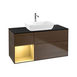 Villeroy & Boch Villeroy und Boch Finion Waschtischunterschrank G822HFGN 120cm, Abdeckplatte black matt, Emotion, Regale Gold matt lacquer, Walnut veneer