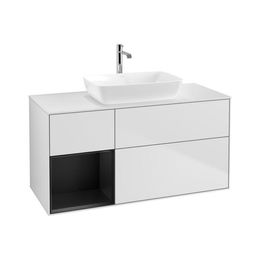 Villeroy & Boch Villeroy und Boch Finion Waschtischunterschrank G821PDMT 120cm, Abdeckplatte white matt, Emotion, Regale Black matt lacquer, White matt lacquer