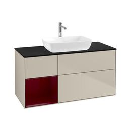 Villeroy & Boch Villeroy und Boch Finion Waschtischunterschrank G822HBHH 120cm, Abdeckplatte black matt, Emotion, Regale Peony matt lacquer, Sand Matt Lacquer