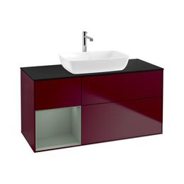 Villeroy & Boch Villeroy und Boch Finion Waschtischunterschrank G822GMHB 120cm, Abdeckplatte black matt, Emotion, Regale Olive matt lacquer, Peony Matt