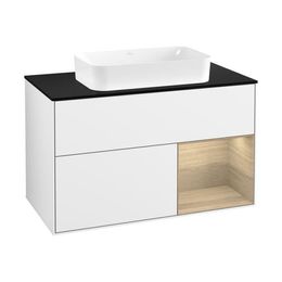 Villeroy & Boch Villeroy und Boch Finion Waschtischunterschrank G662PCGF 100x60,3x50,1cm, Regal rechts Oak Veneer, Glossy white lacquer