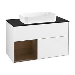 Villeroy & Boch Villeroy und Boch Finion Waschtischunterschrank G652GNGF 100x60,3x50,1cm, Regal links Walnut veneer, Glossy white lacquer