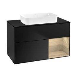 Villeroy & Boch Villeroy und Boch Finion Waschtischunterschrank G662PCPD 100x60,3x50,1cm, Regal rechts Oak Veneer, Black matt lacquer