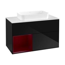 Villeroy & Boch Villeroy und Boch Finion Waschtischunterschrank G651HBPH 100x60,3x50,1cm, Regal links Peony, Glossy Black Lacquer