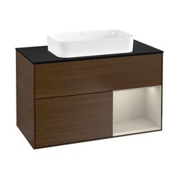 Villeroy & Boch Villeroy und Boch Finion Waschtischunterschrank G662HHGN 100x60,3x50,1cm, Regal rechts Sand Matt, Walnut veneer