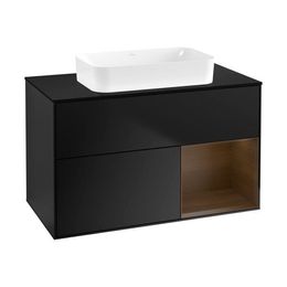 Villeroy & Boch Villeroy und Boch Finion Waschtischunterschrank G662GNPD 100x60,3x50,1cm, Regal rechts Walnut veneer, Black matt lacquer