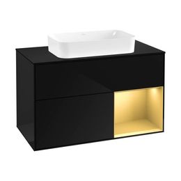Villeroy & Boch Villeroy und Boch Finion Waschtischunterschrank G662HFPH 100x60,3x50,1cm, Regal rechts Gold matt, Glossy Black Lacquer