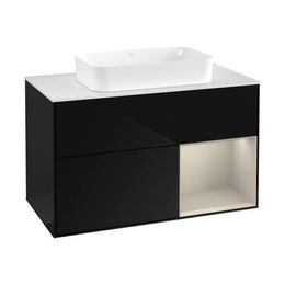 Villeroy & Boch Villeroy und Boch Finion Waschtischunterschrank G661HHPH 100x60,3x50,1cm, Regal rechts Sand Matt, Glossy Black Lacquer