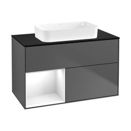 Villeroy & Boch Villeroy und Boch Finion Waschtischunterschrank G652GFGK 100x60,3x50,1cm, Regal links Glossy white lacquer, Anthracite matt