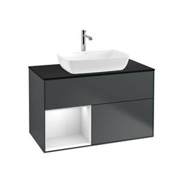 Villeroy & Boch Villeroy und Boch Finion Waschtischunterschrank F772MTHG 100cm, Abdeckplatte black matt, Regale White matt lacquer, Midnight Blue Matt Lacquer