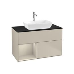 Villeroy & Boch Villeroy und Boch Finion Waschtischunterschrank F772HHHH 100cm, Abdeckplatte black matt, Regale sand matt lacquer, Sand Matt Lacquer