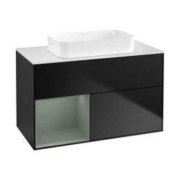 Villeroy & Boch Villeroy und Boch Finion Waschtischunterschrank G651GMPD 100x60,3x50,1cm, Regal links Olive Matt Lacquer, Black matt lacquer