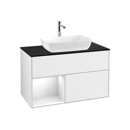Villeroy & Boch Villeroy und Boch Finion Waschtischunterschrank F772GFGF 100cm, Abdeckplatte black matt, Regale Glossy white lacquer, Glossy white lacquer