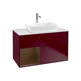 Villeroy & Boch Villeroy und Boch Finion Waschtischunterschrank F771GNHB 100cm, Abdeckplatte white matt, Regale Walnut Veneer, Peony Matt