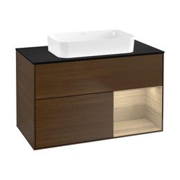 Villeroy & Boch Villeroy und Boch Finion Waschtischunterschrank F662PCGN 100x60,3x50,1cm, Regal rechts Oak Veneer, Walnut veneer