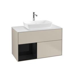 Villeroy & Boch Villeroy und Boch Finion Waschtischunterschrank F771PHHH 100cm, Abdeckplatte white matt, Regale Glossy black lacquer, Sand Matt Lacquer