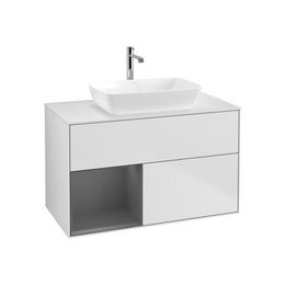 Villeroy & Boch Villeroy und Boch Finion Waschtischunterschrank F771GKMT 100cm, Abdeckplatte white matt, Regale Anthracite matt lacquer, White matt lacquer