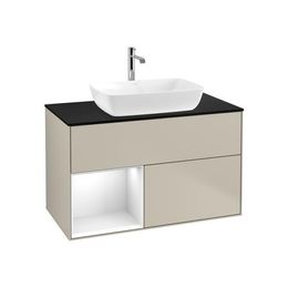 Villeroy & Boch Villeroy und Boch Finion Waschtischunterschrank F772GFHH 100cm, Abdeckplatte black matt, Regale Glossy white lacquer, Sand Matt Lacquer