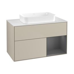 Villeroy & Boch Villeroy und Boch Finion Waschtischunterschrank G661GKHH 100x60,3x50,1cm, Regal rechts Anthracite matt, Sand Matt Lacquer