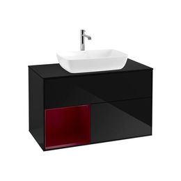 Villeroy & Boch Villeroy und Boch Finion Waschtischunterschrank F772HBPH 100cm, Abdeckplatte black matt, Regale Peony matt lacquer, Glossy Black Lacquer