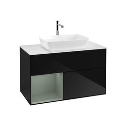 Villeroy & Boch Villeroy und Boch Finion Waschtischunterschrank F771GMPH 100cm, Abdeckplatte white matt, Regale Olive matt lacquer, Glossy Black Lacquer