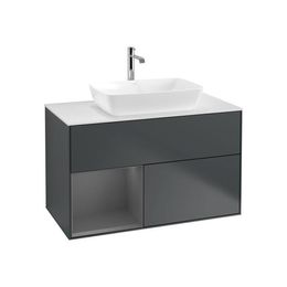 Villeroy & Boch Villeroy und Boch Finion Waschtischunterschrank F771GKHG 100cm, Abdeckplatte white matt, Regale Anthracite matt lacquer, Midnight Blue Matt Lacquer