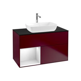 Villeroy & Boch Villeroy und Boch Finion Waschtischunterschrank F772MTHB 100cm, Abdeckplatte black matt, Regale White matt lacquer, Peony Matt