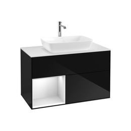 Villeroy & Boch Villeroy und Boch Finion Waschtischunterschrank F771MTPH 100cm, Abdeckplatte white matt, Regale White matt lacquer, Glossy Black Lacquer