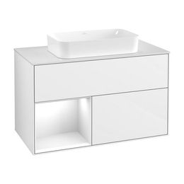 Villeroy & Boch Villeroy und Boch Finion Waschtischunterschrank G651GFGF 100x60,3x50,1cm, Regal links Glossy white lacquer, Glossy white lacquer