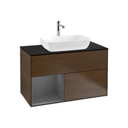 Villeroy & Boch Villeroy und Boch Finion Waschtischunterschrank F772GKGN 100cm, Abdeckplatte black matt, Regale Anthracite matt lacquer, Walnut veneer
