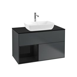 Villeroy & Boch Villeroy und Boch Finion Waschtischunterschrank F772PHHG 100cm, Abdeckplatte black matt, Regale Glossy black lacquer, Midnight Blue Matt Lacquer