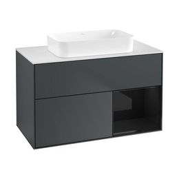 Villeroy & Boch Villeroy und Boch Finion Waschtischunterschrank G661PHHG 100x60,3x50,1cm, Regal rechts Glossy Black Lacquer, Midnight Blue Matt Lacquer