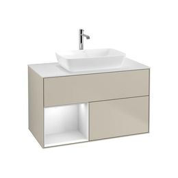 Villeroy & Boch Villeroy und Boch Finion Waschtischunterschrank F771MTHH 100cm, Abdeckplatte white matt, Regale White matt lacquer, Sand Matt Lacquer