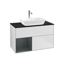 Villeroy & Boch Villeroy und Boch Finion Waschtischunterschrank F772HGMT 100cm, Abdeckplatte black matt, Regale Midnight matt lacquer, White matt lacquer