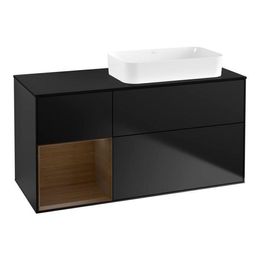 Villeroy & Boch Villeroy und Boch Finion Waschtischunterschrank F682GNPD 120x60,3x50,1cm, Regal links Walnut veneer, Black matt lacquer
