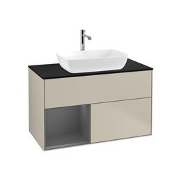 Villeroy & Boch Villeroy und Boch Finion Waschtischunterschrank F772GKHH 100cm, Abdeckplatte black matt, Regale Anthracite matt lacquer, Sand Matt Lacquer