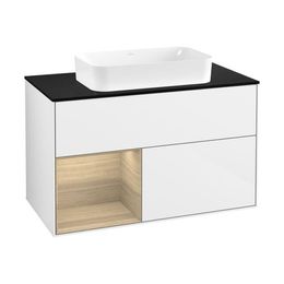 Villeroy & Boch Villeroy und Boch Finion Waschtischunterschrank G652PCGF 100x60,3x50,1cm, Regal links Oak Veneer, Glossy white lacquer